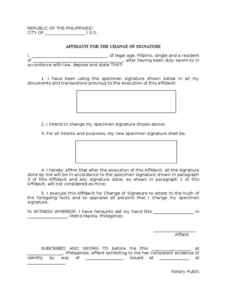 Change of Signature Affidavit Blank | PDF