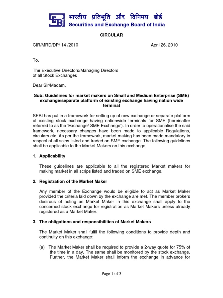 Market Maker SEBI Guideline | PDF | Market Maker | Stocks