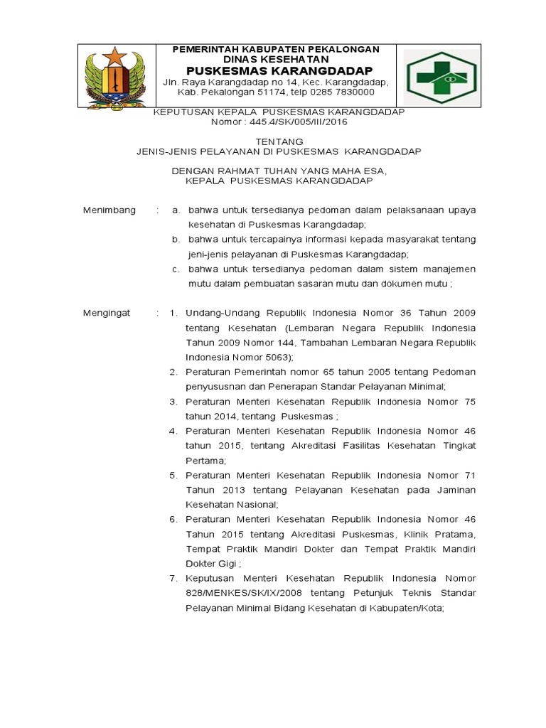 SK Jenis-Jenis Pelayanan | PDF