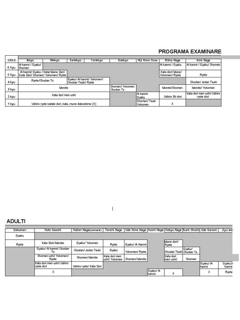Programa Examinare Adulti | PDF | Japanese Martial Arts | East Asian ...