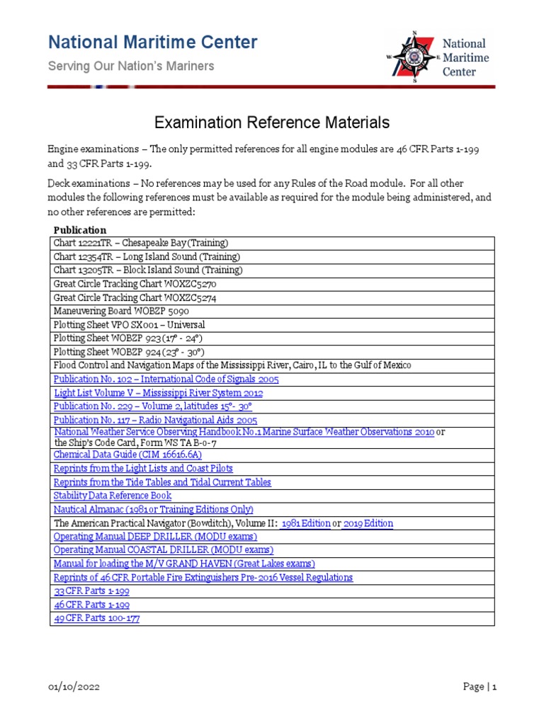 National Maritime Center exam reference materials | PDF