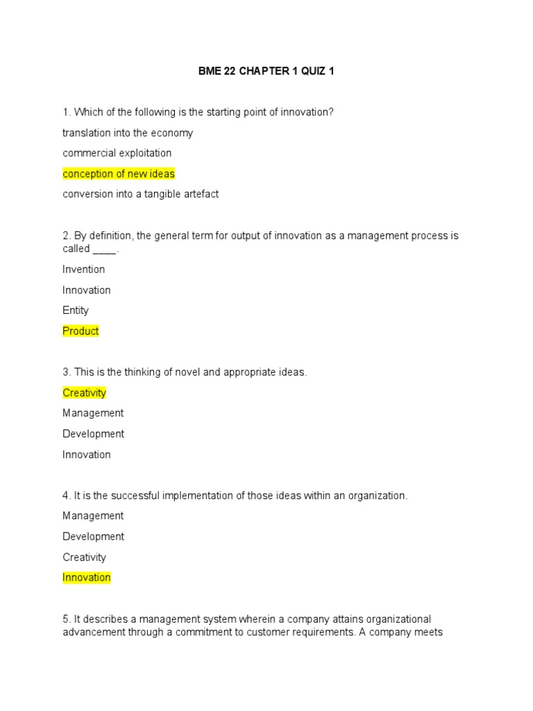 BME 22 QUIZZES CH1 11 Not 100 Accurate | PDF | Patent | Trademark
