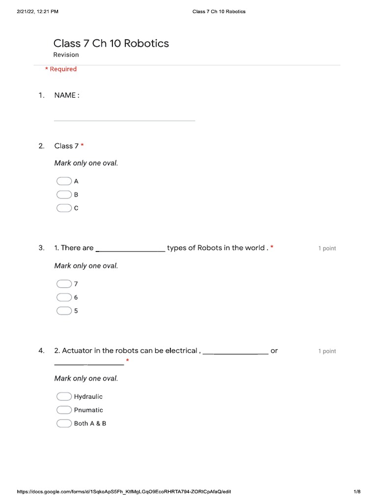Class 7 CH 10 Robotics Quiz | PDF