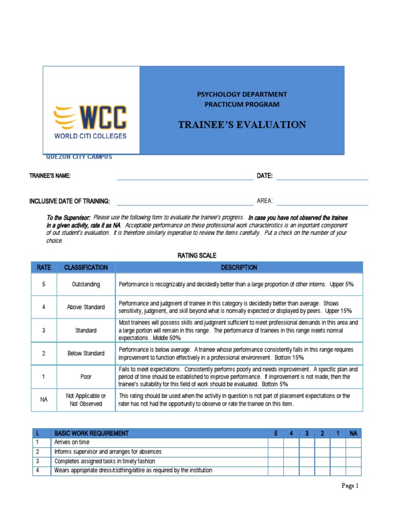 Assessing Trainee Performance: A Practicum Evaluation Form for ...