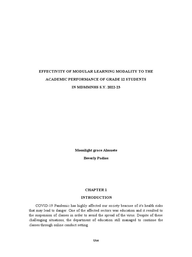 Effectiveness Of Modular Distance Learning Modality To The Grade 12