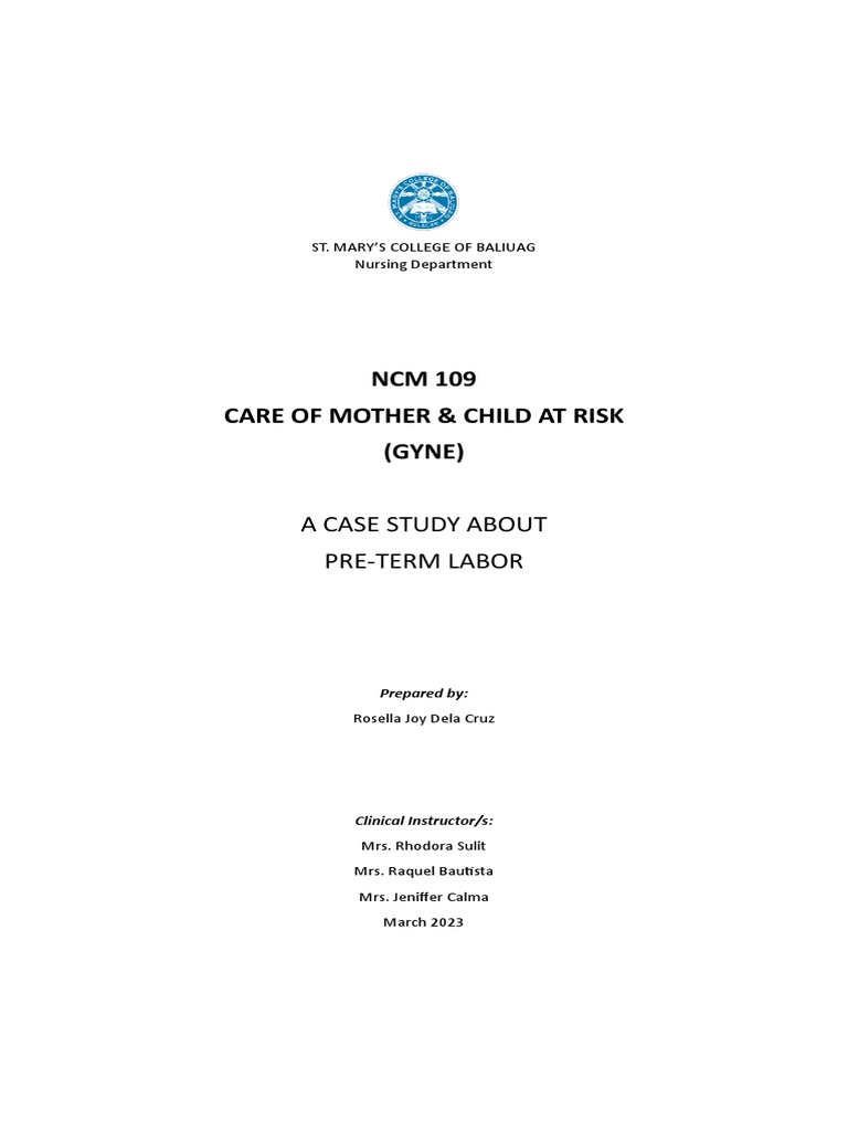 NCM 109 RLE Gyne Ward Case Study | PDF | Childbirth | Preterm Birth