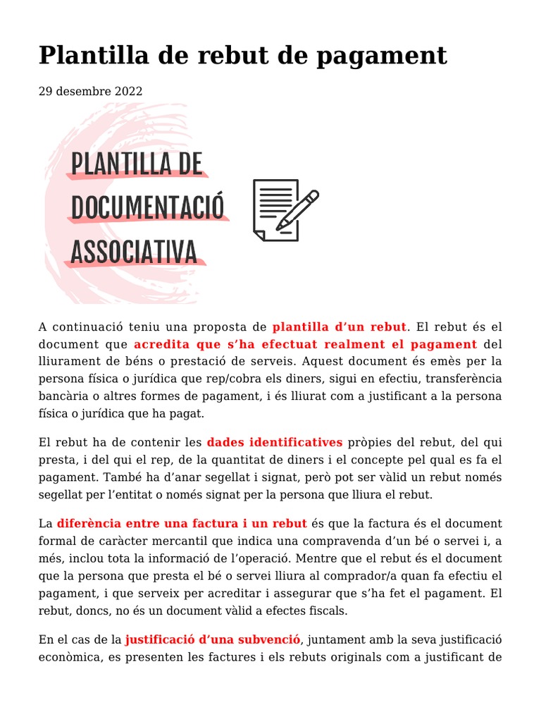 Plantilla de Rebut de Pagament: Plantilla D'un Rebut Acredita Que S'ha ...