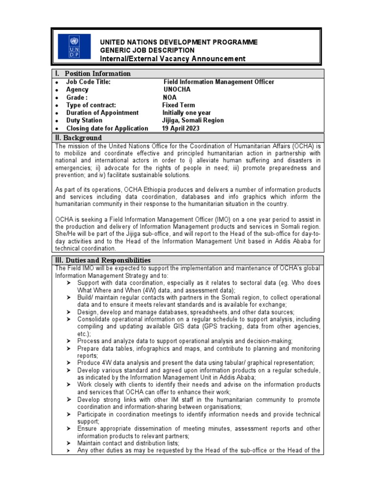 JD - Field IMO NOA Jijiga | PDF | Information | Information Management