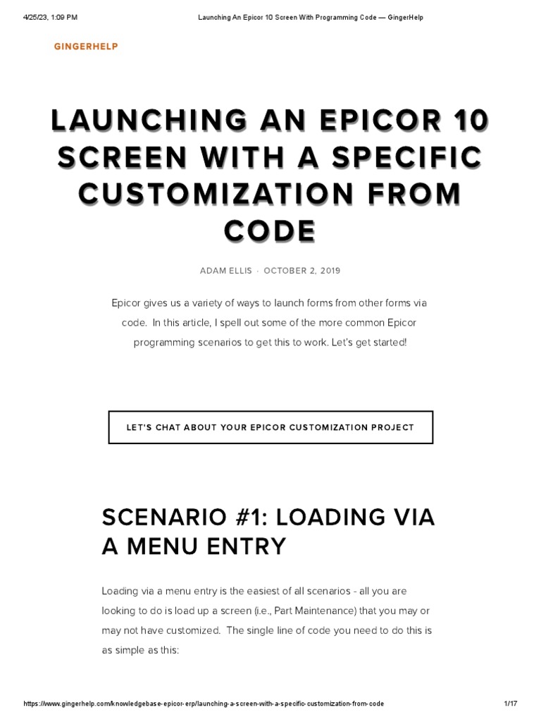 Launching An Epicor 10 Screen With Programming Code - GingerHelp | PDF ...