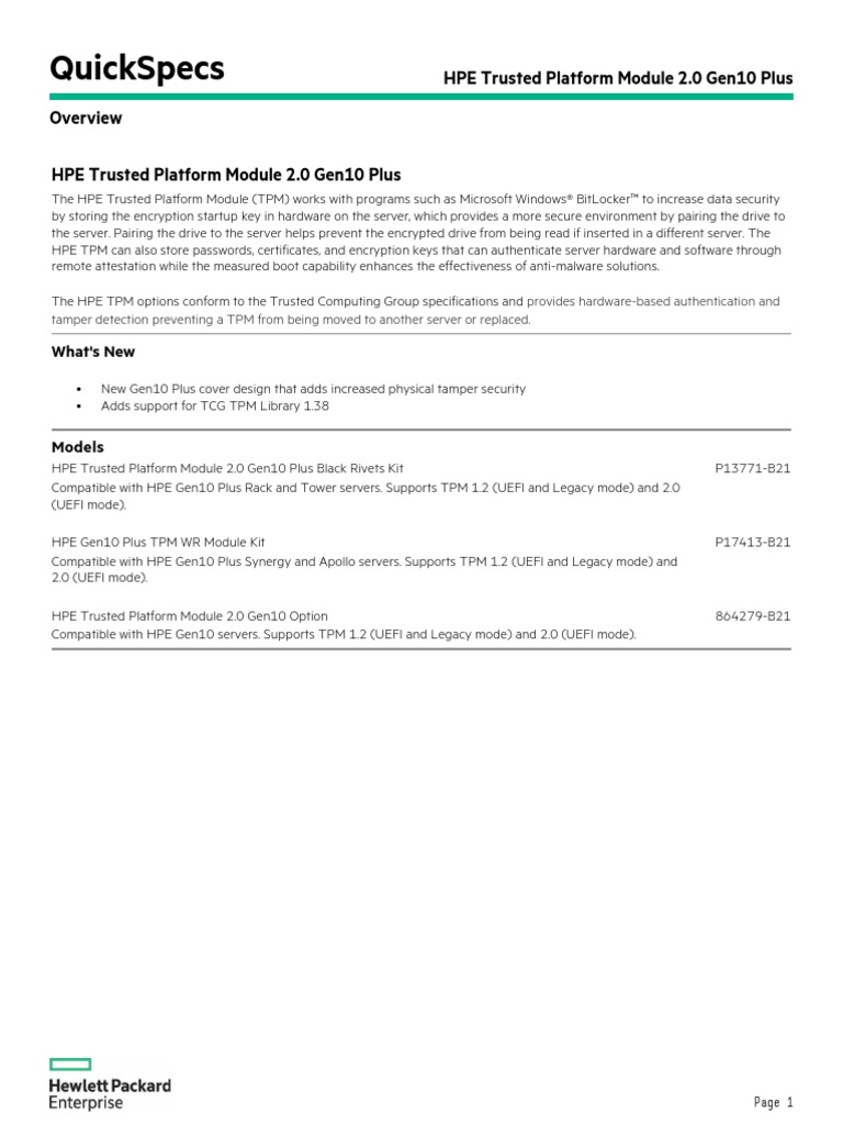 HPE Trusted Platform Module 2.0 Gen10 Plus-C04939549 | PDF