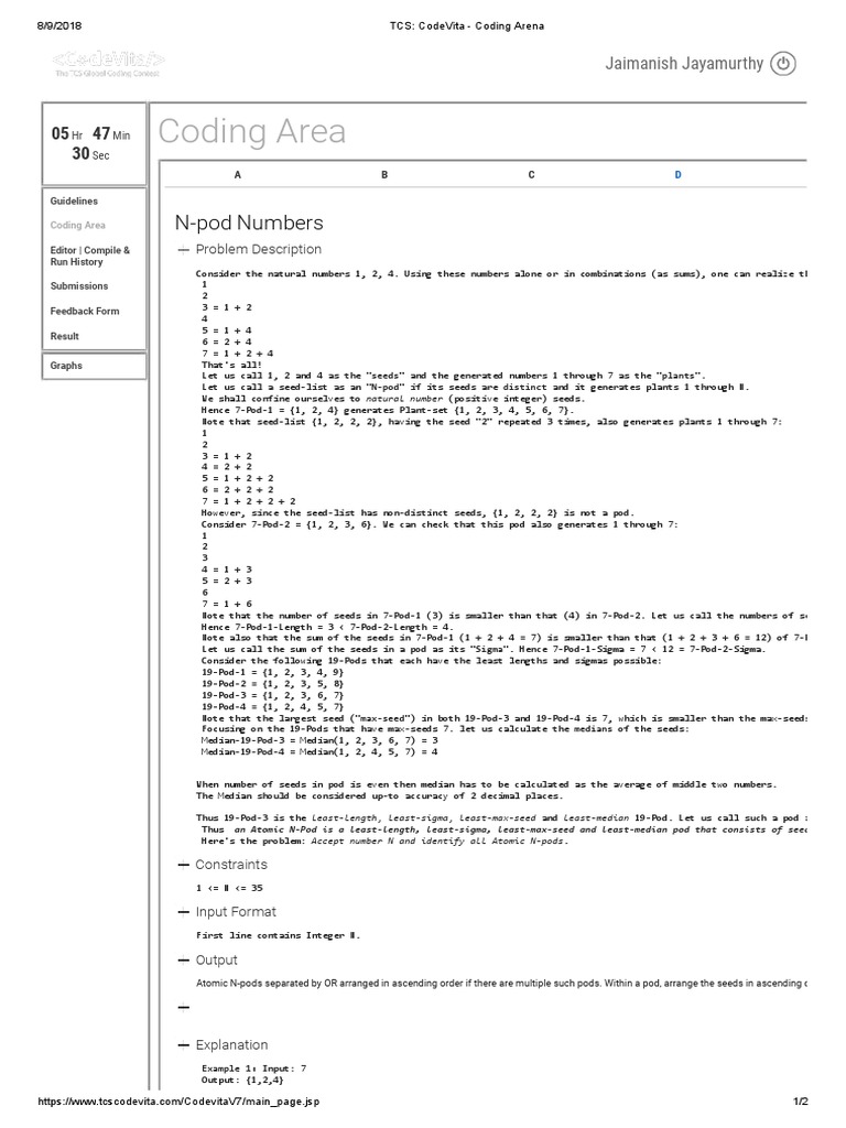 TCS - CodeVita - Coding Arena-D | PDF | Computer Programming | Computing