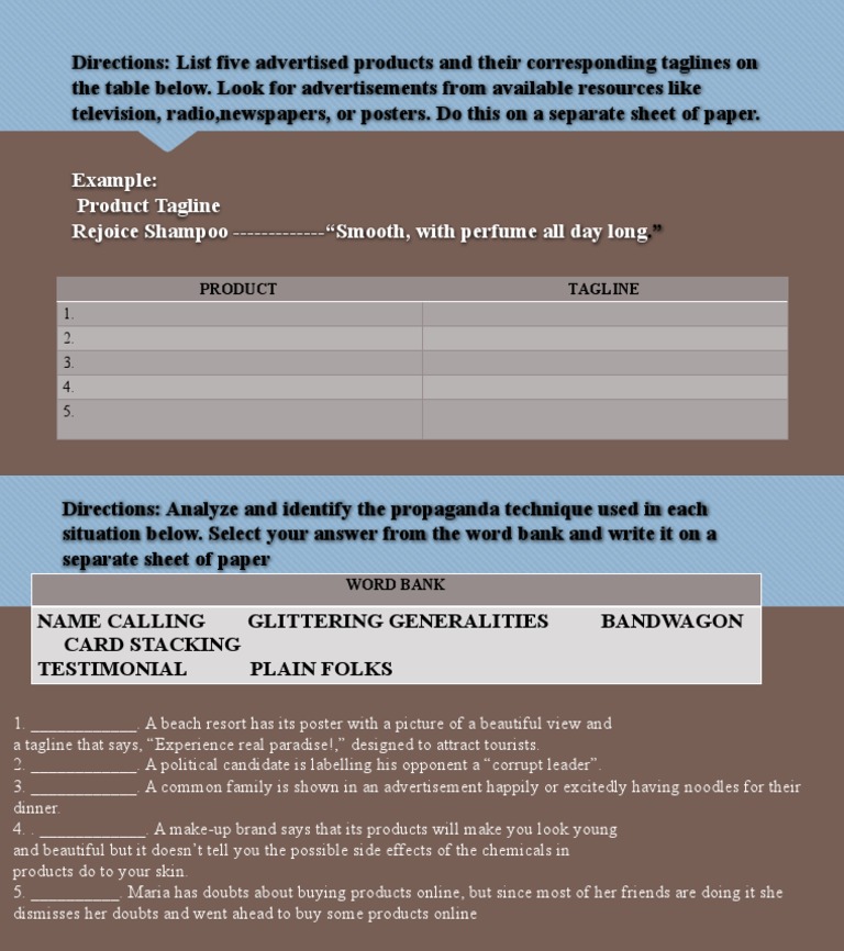 Propaganda Techniques Activity 2 | PDF