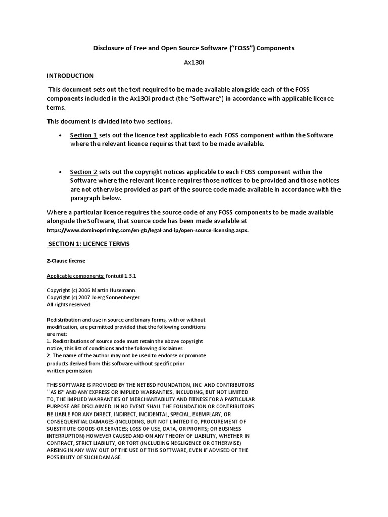 Disclosure of Free and Open Source Software ("FOSS") Components | PDF