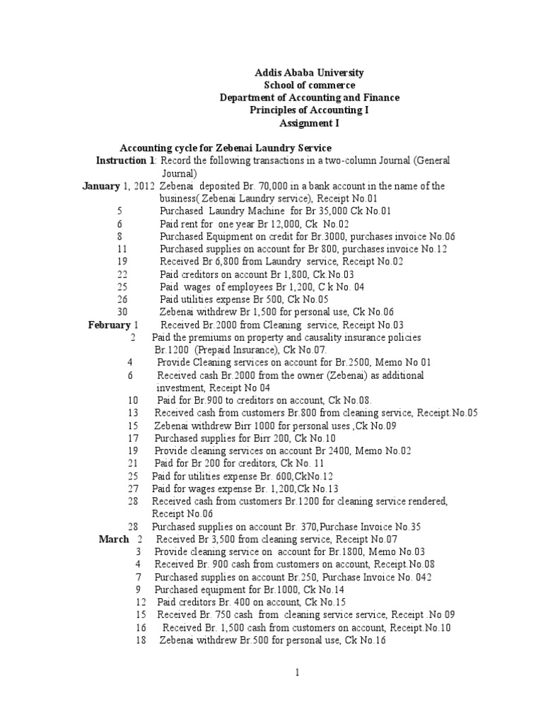AcFn 1031 Accounting Cycle For Service Co. Assignment | PDF | Finance & Money Management