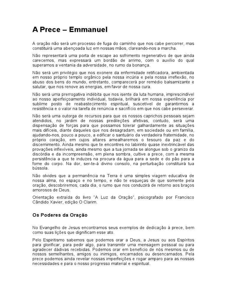 O Poder da Prece segundo Emmanuel | PDF | Oração | Psicologia