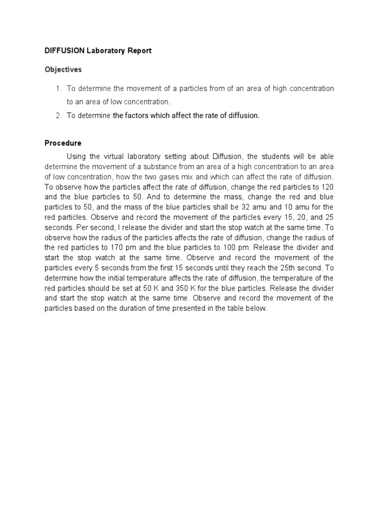 DIFFUSION Laboratory Report | PDF | Diffusion | Gases