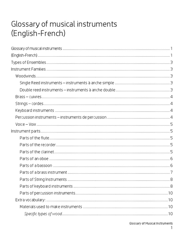 Glossary - Musical Instruments - 2020 in English | PDF | Woodwind ...