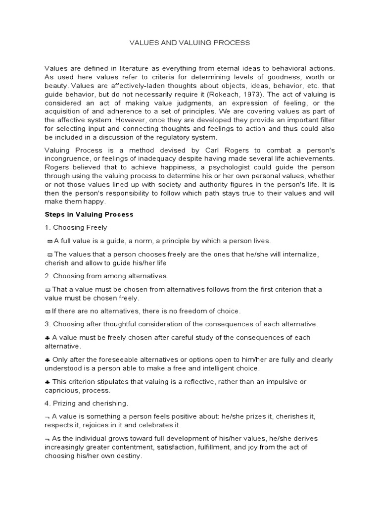 Steps in Valuing Process | PDF | Teachers | Thought