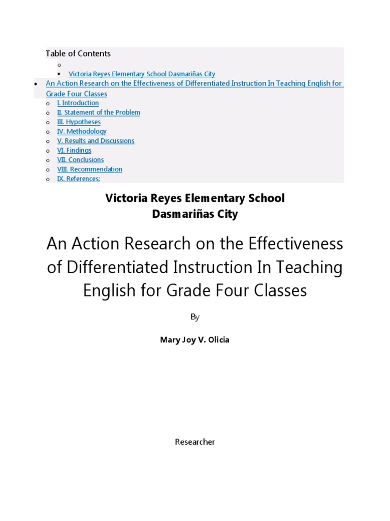 An Action Research On The Effectiveness of Differentiated Instruction ...