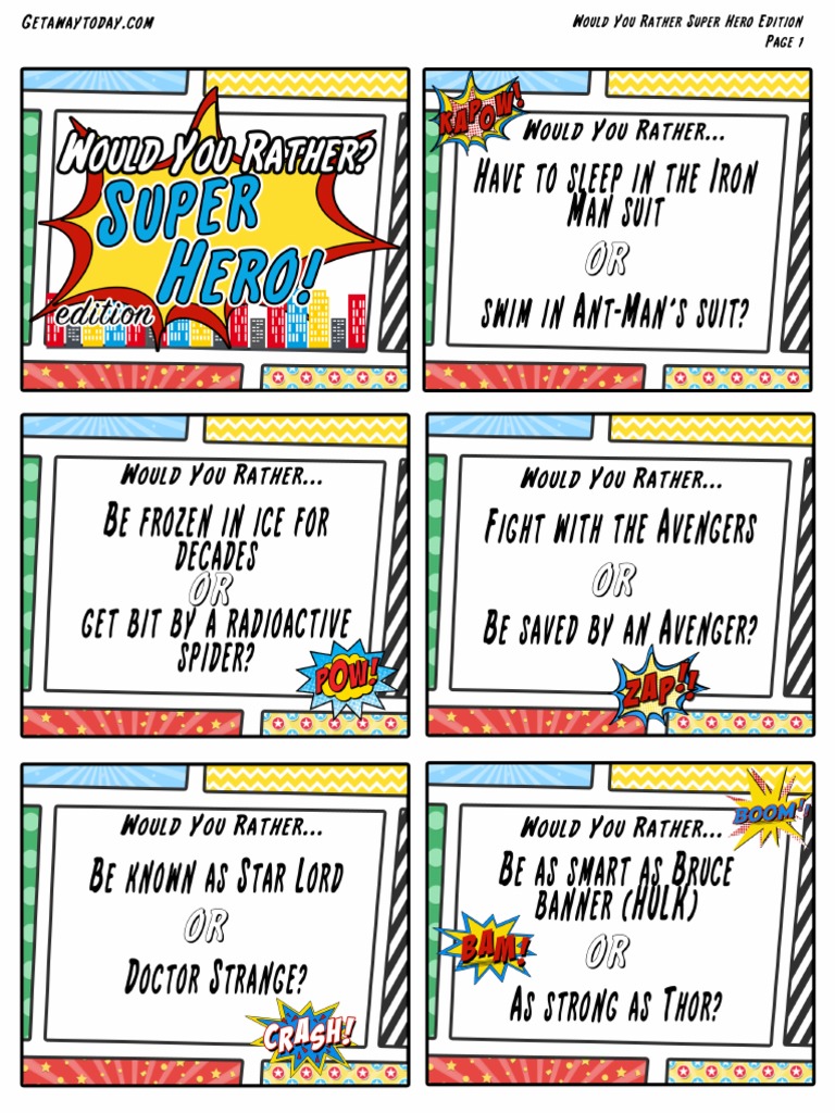 484 - 1 - Super Hero Would You Rather Game Page 1 | PDF
