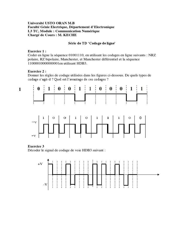 Exercices de Codage de Ligne en Numérique | PDF