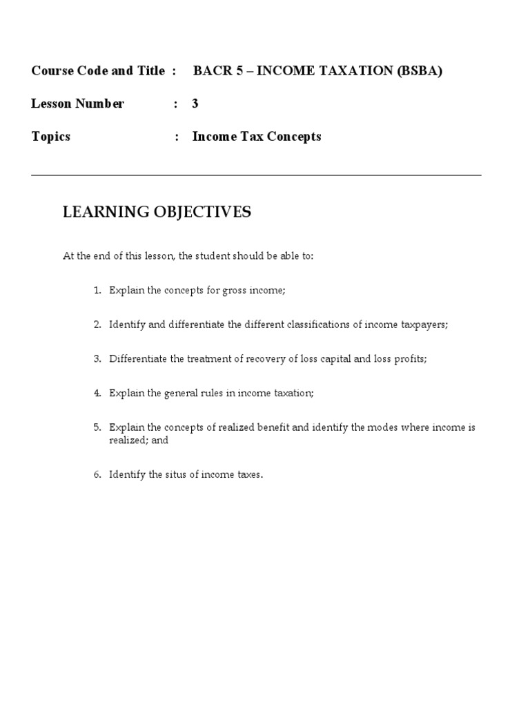 Income Tax Concepts and Gross Income | PDF | Gross Income | Taxes