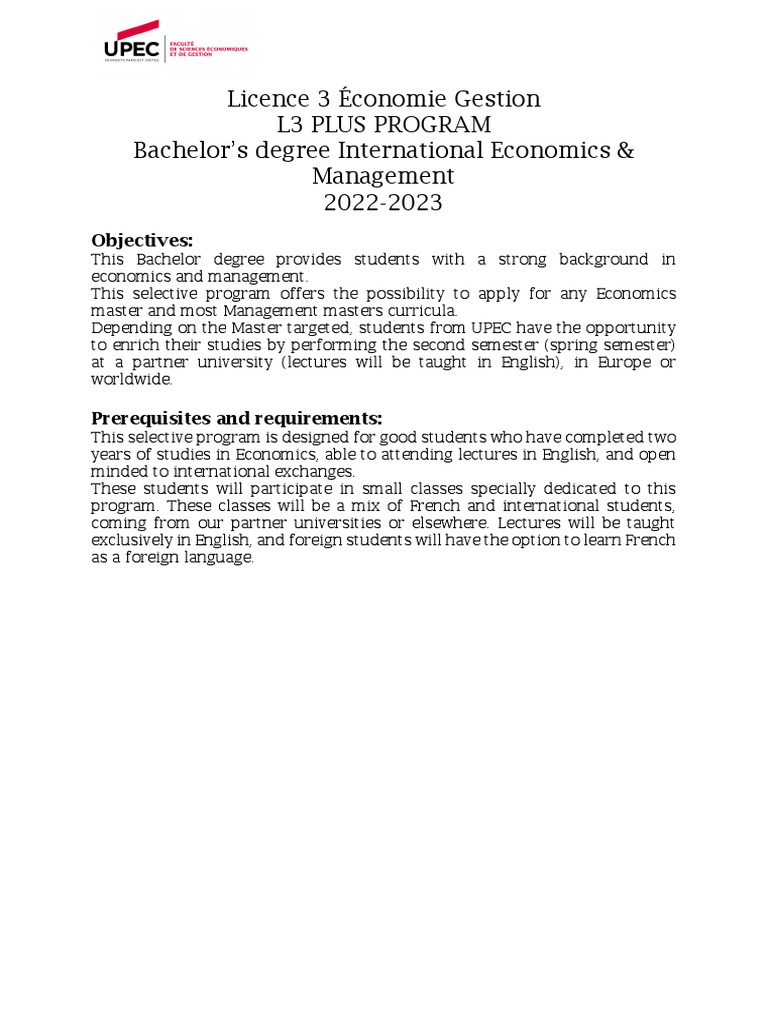 Livret L3 PLUS INTER - Syllabus (2022-2023) | PDF