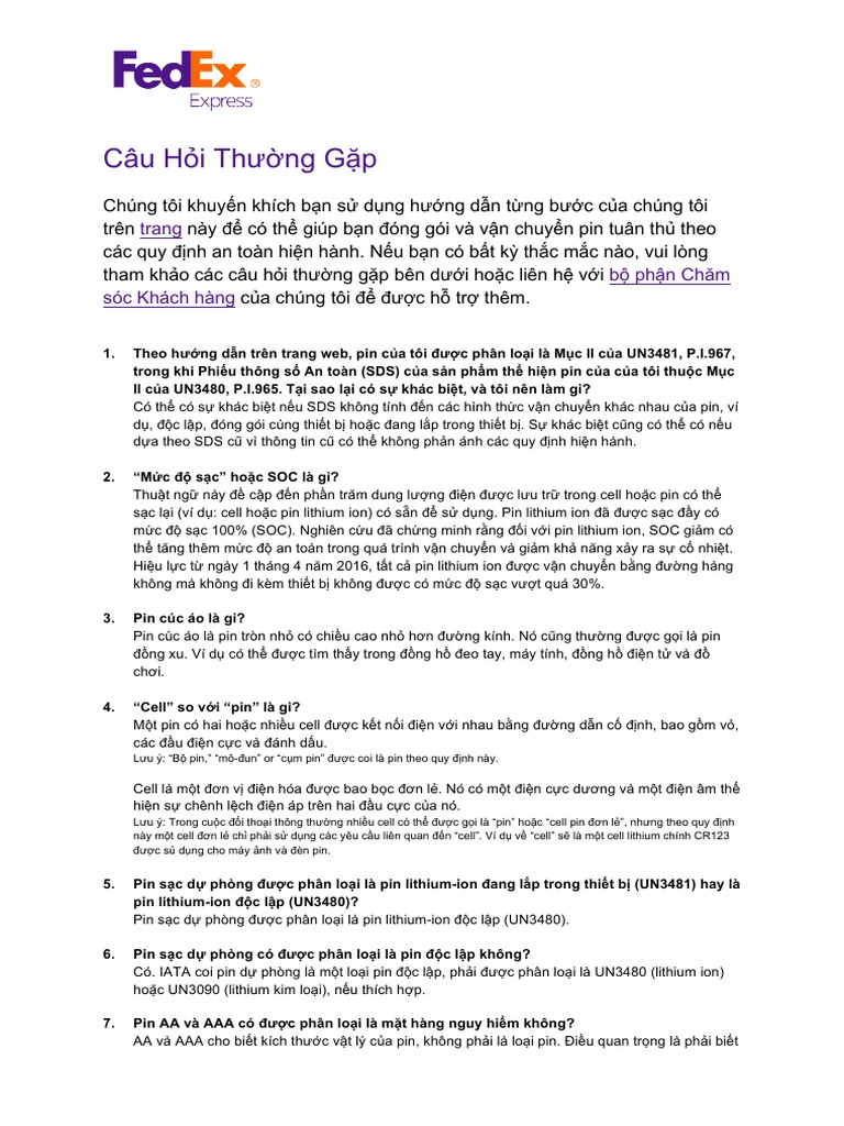 Fedex Lithium Batteries Faq VI VN | PDF