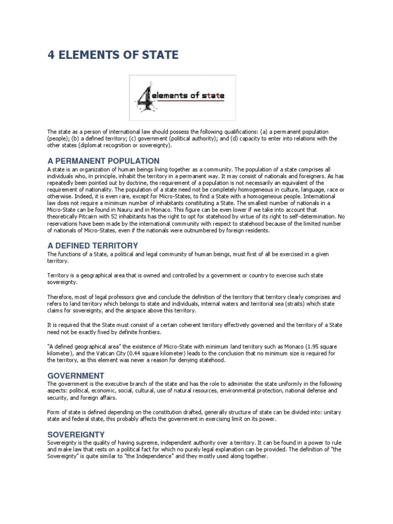 4 Elements of State | Sovereign State | Sovereignty