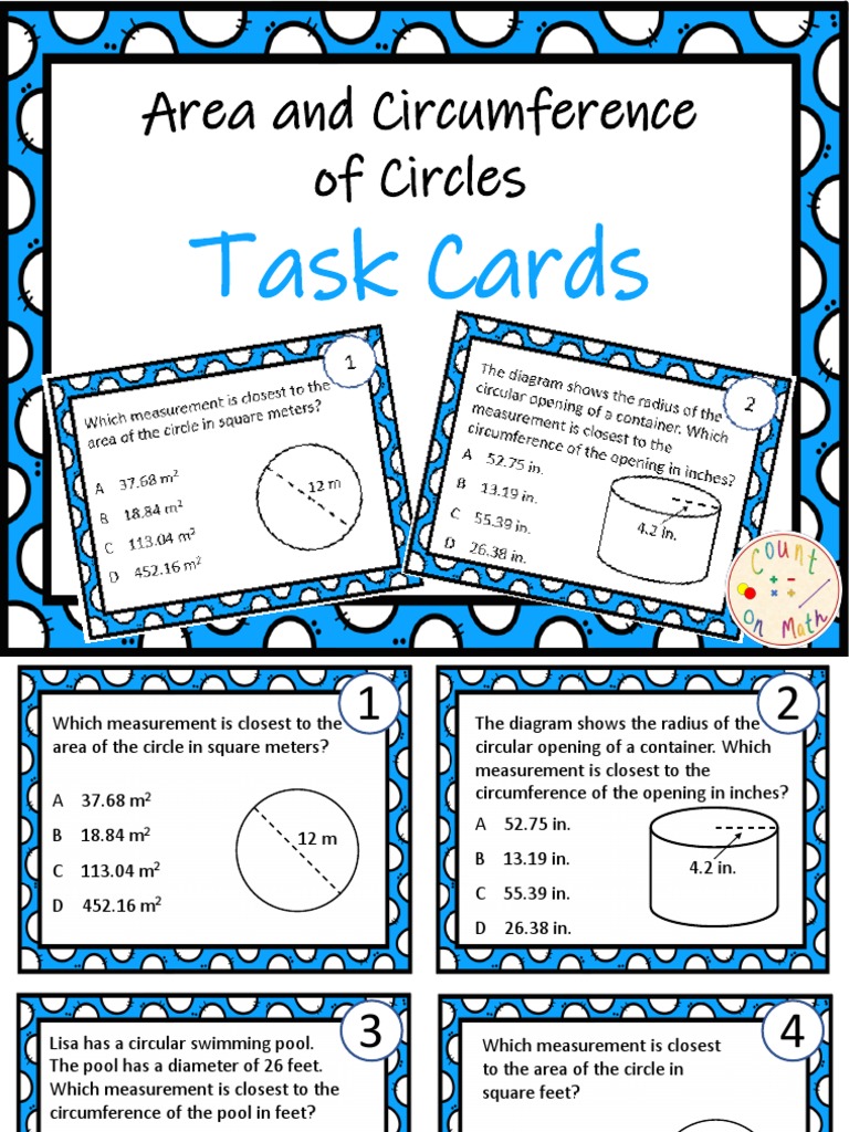 Area and Circumference of Circles: Task Cards | PDF | Area | Foot (Unit)