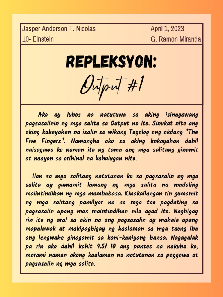 Output Reflection (3RD GRADING) | PDF