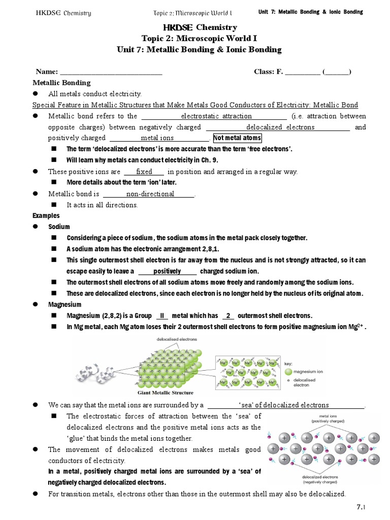 7 Metallic Bonding & Ionic Bonding (Teacher) | PDF | Ion | Ionic Bonding