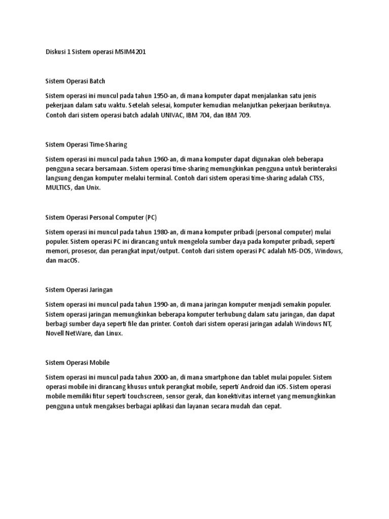 Diskusi 1 Sistem Operasi MSIM4201 | PDF