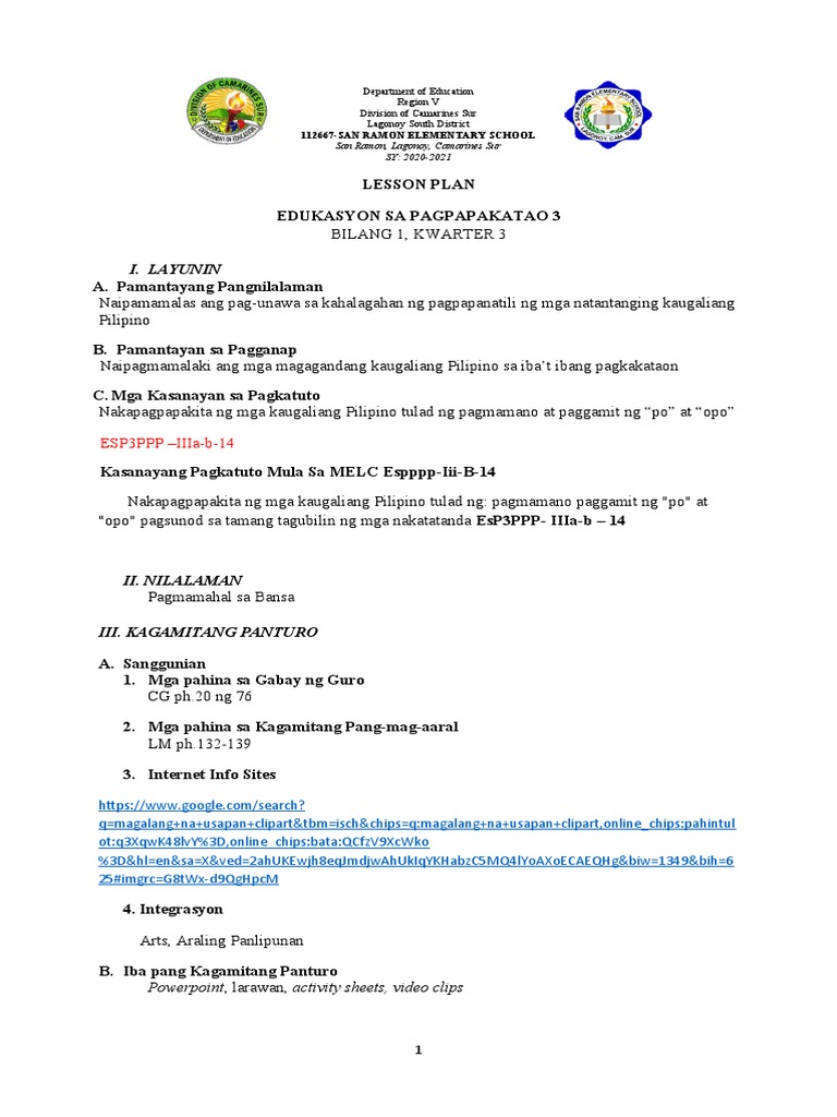 COT ESP 3 W1 Q3 Bikol | PDF