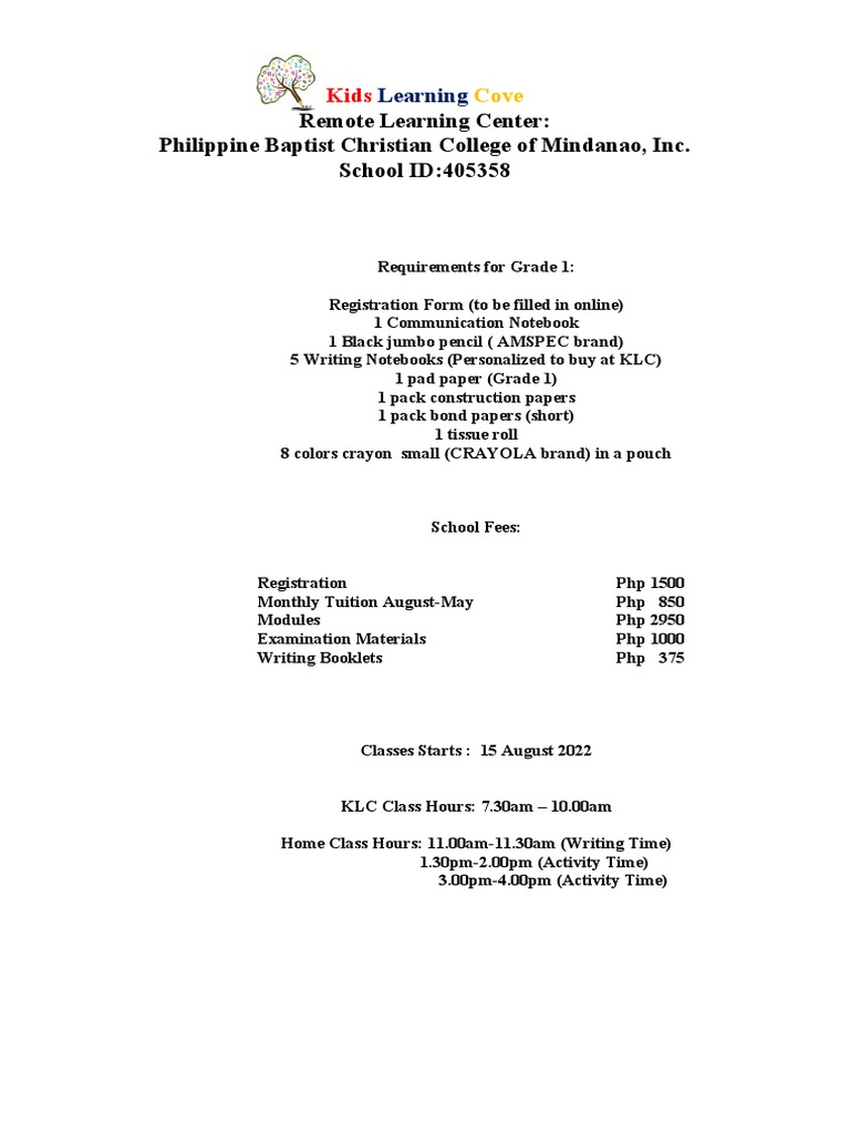 Grade 1 Requirements at KLC | PDF | Language Arts & Discipline