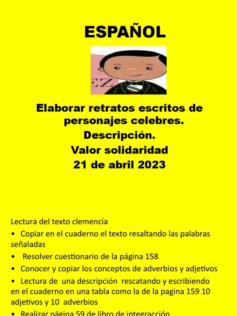 Español: Elaborar Retratos Escritos de Personajes Celebres. Descripción ...