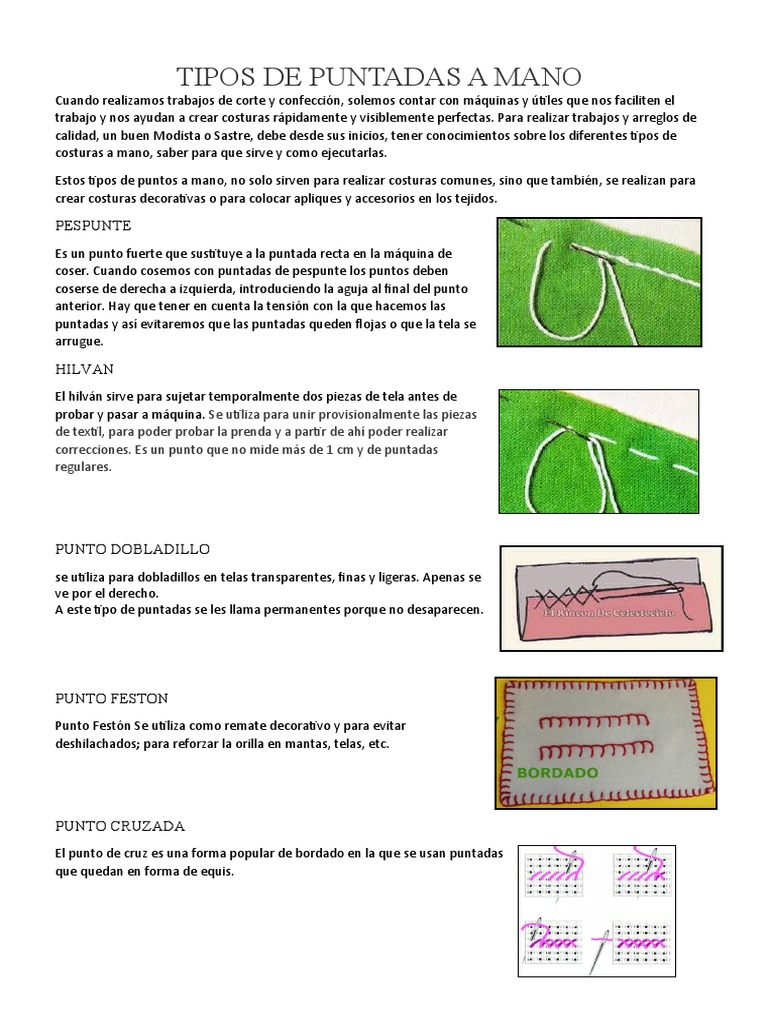 Tipos de Puntadas A Mano: Pespunte | PDF
