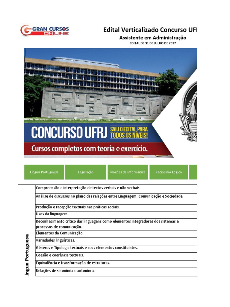 Edital Verticalizado UFRJ Assistente em Administração | PDF ...