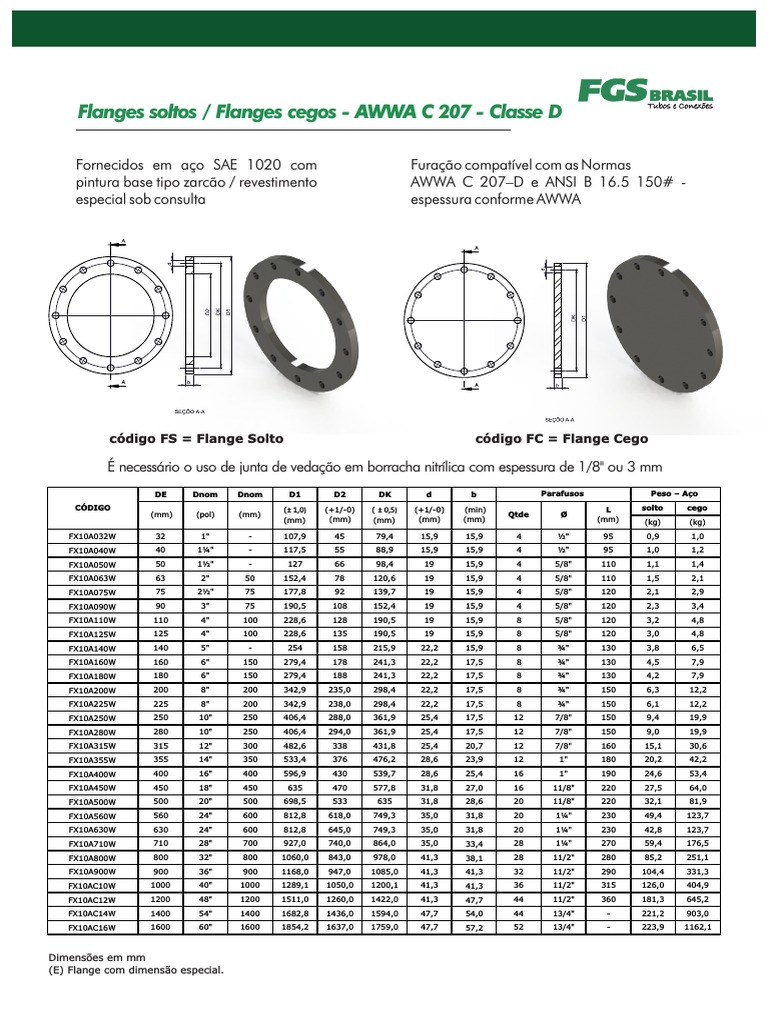 Catalogo Flanges AWWA C207 | PDF | Engenharia Mecânica