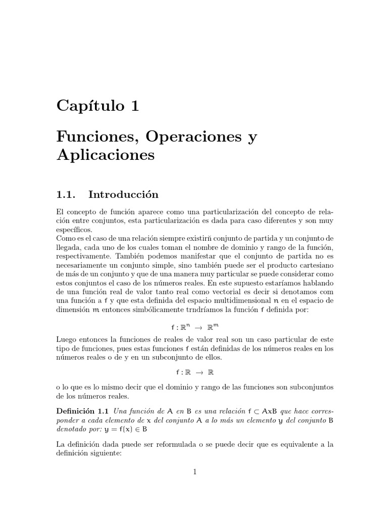 Cap Itulo 1 Funciones, Operaciones y Aplicaciones: 1.1. Introducci On | PDF | Función ...