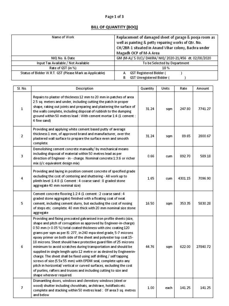 Bill of Quantity (Boq) | PDF | Concrete | Paint