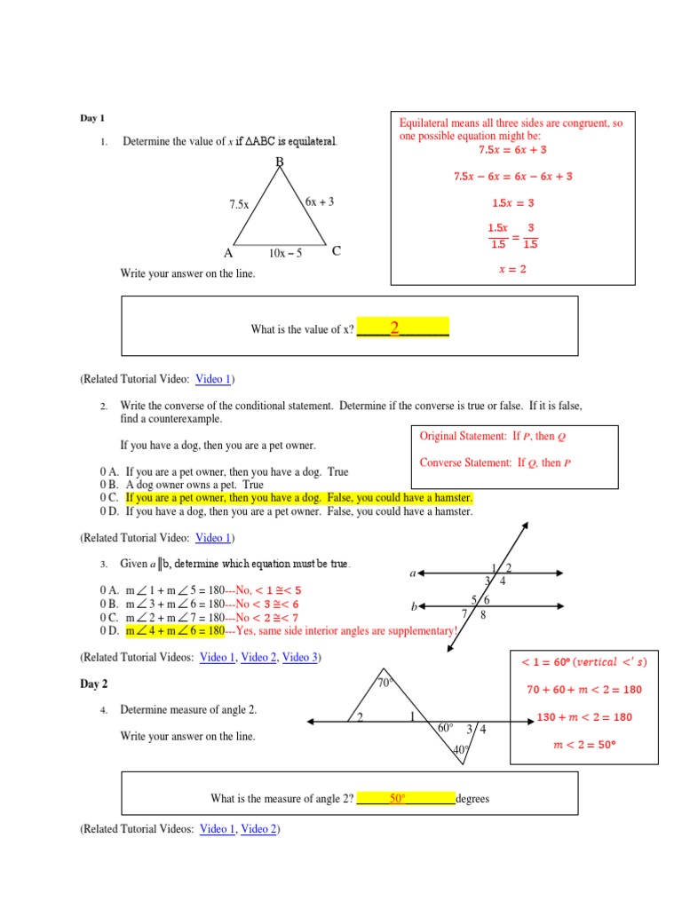 Geometry EOC Review Key - Organized | PDF