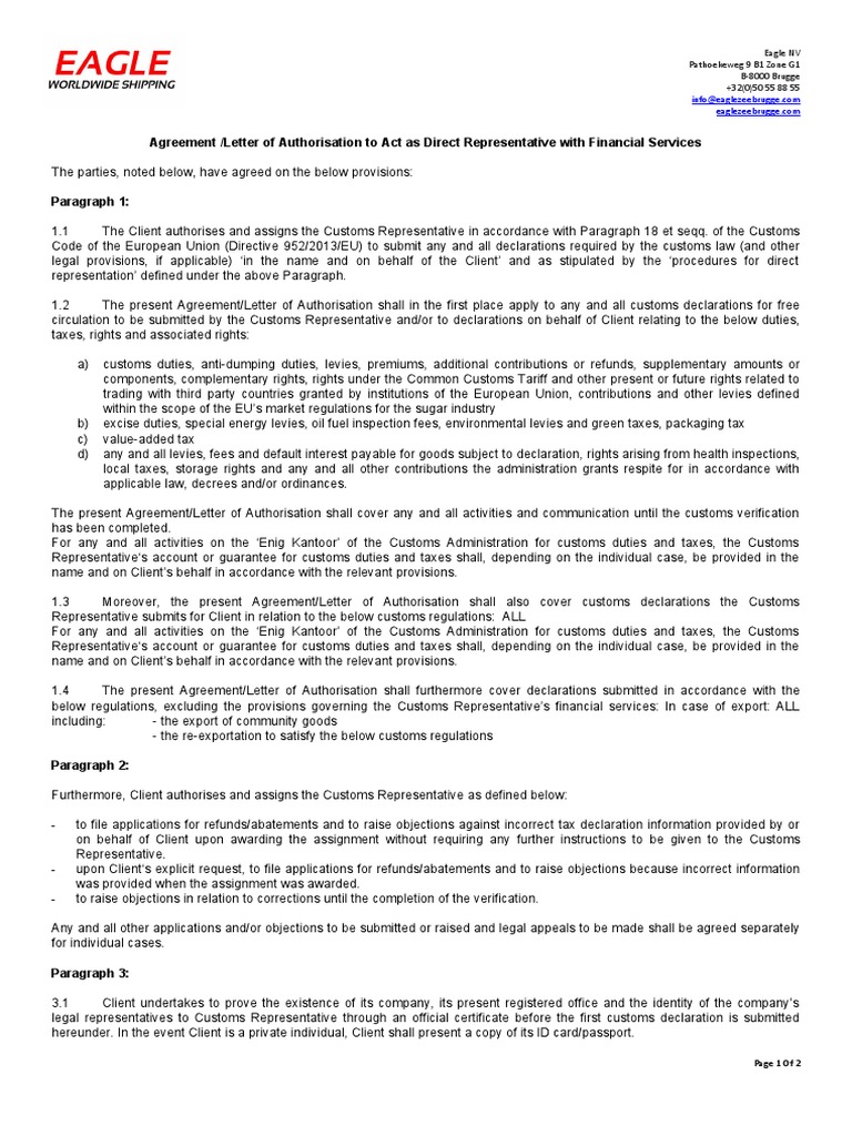EN - Agreement Direct Representation With Financial Services | PDF