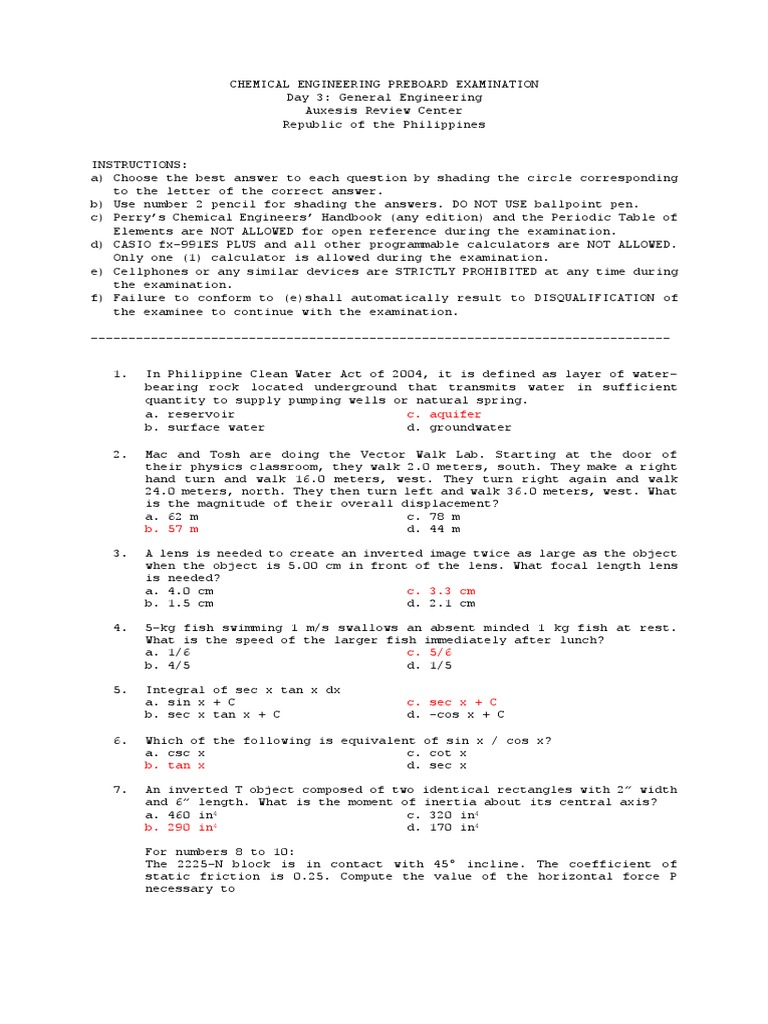628c4fc73850b Chemical Engineering Pre Board Exam Day 3 Answer Key ...