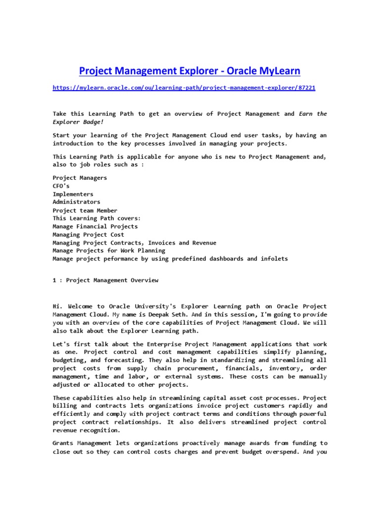 Project Management Explorer Overview | PDF | Project Management ...