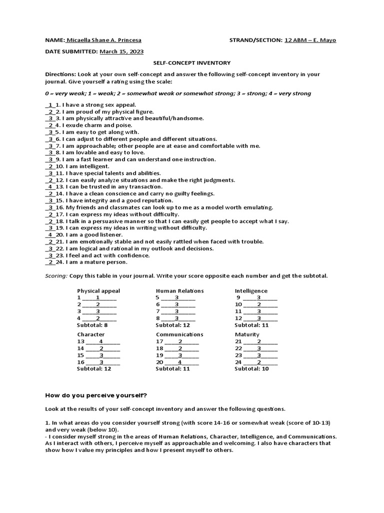 Self Inventory | PDF | Cognitive Psychology | Behavioural Sciences
