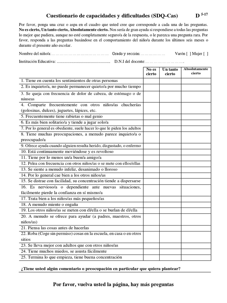 SDQ Docentes 5-17 | PDF