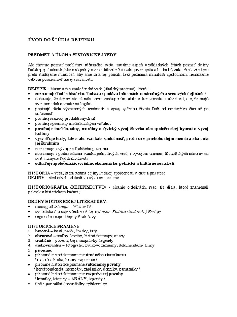 Úvod Do Štúdia Dejepisu | PDF