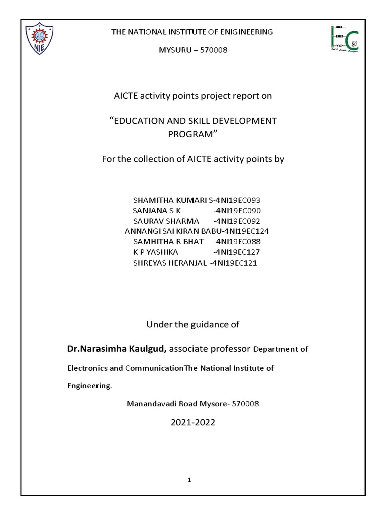 AICTE Activity Points Project Report On Education and Skill Development ...