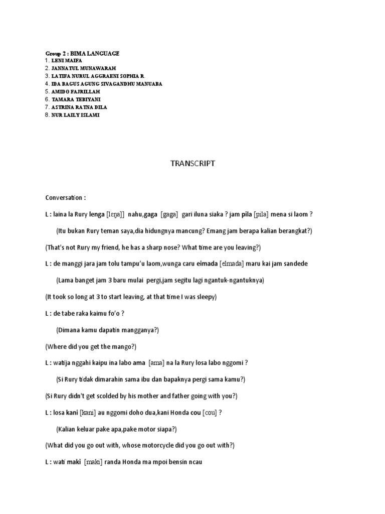 BIMA LANGUAGE TRANSCRIPT | PDF